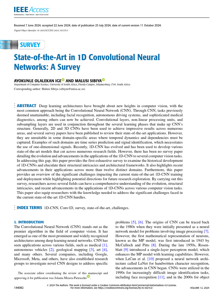 State-of-the-Art in 1D Convolutional Neural Networks A Survey | PDF | Artificial Neural Network ...