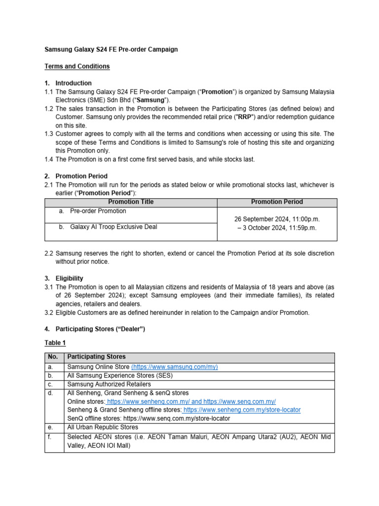TNC GS24 FE Pre Order Campaign V3 25.9.2024 | PDF | List Price | Rebate ...