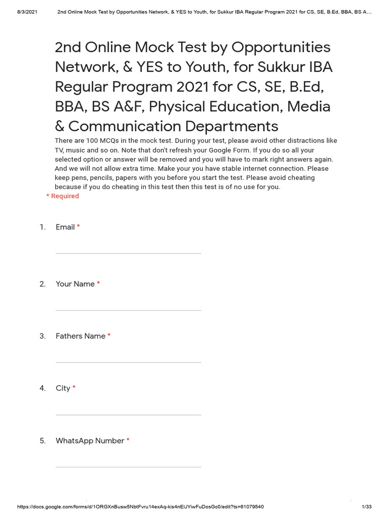 2nd IBA Mock Test General - Google Forms | PDF | Mosquito | Circle
