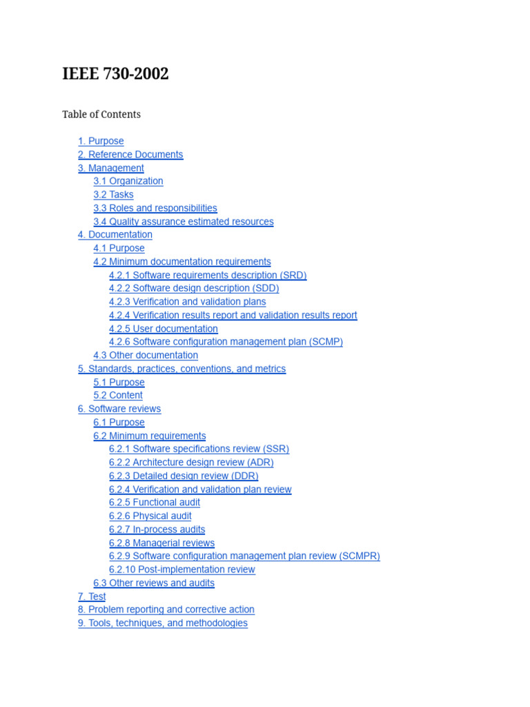IEEE 730-2002 Outline Template | PDF | Verification And Validation ...