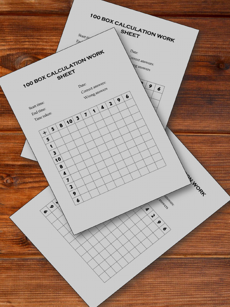 100 Box Calculationworksheetaddition | PDF