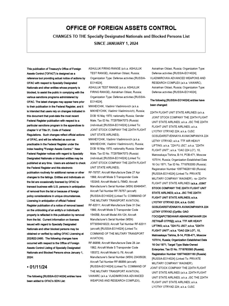 Sdnnew24 Changes 20241106 | PDF | Office Of Foreign Assets Control ...