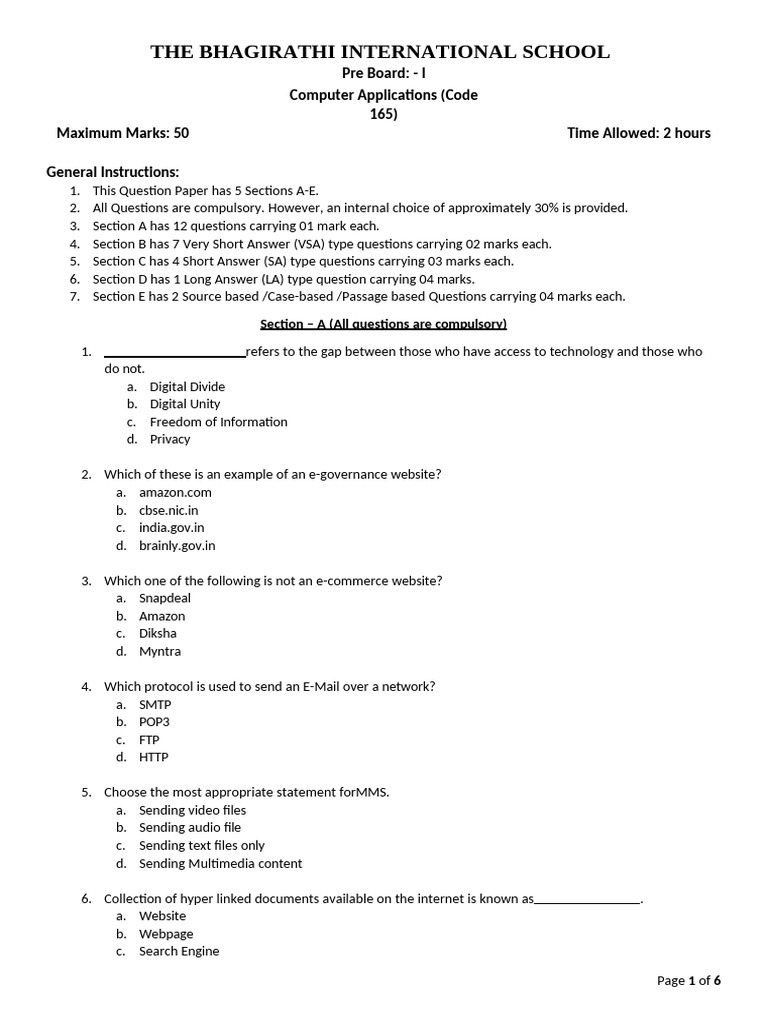 2022-23 CBSE Class 10 Computer SQP | PDF | Html Element | Html