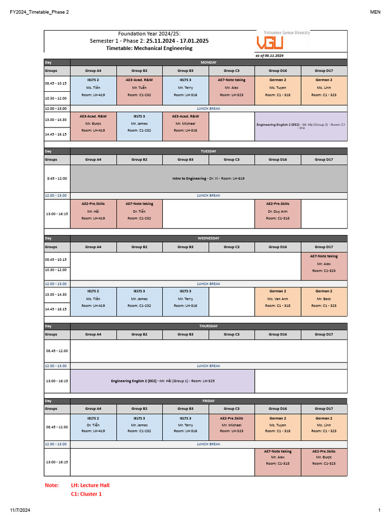 MEN2024 - Timetable - Phase 2 | PDF