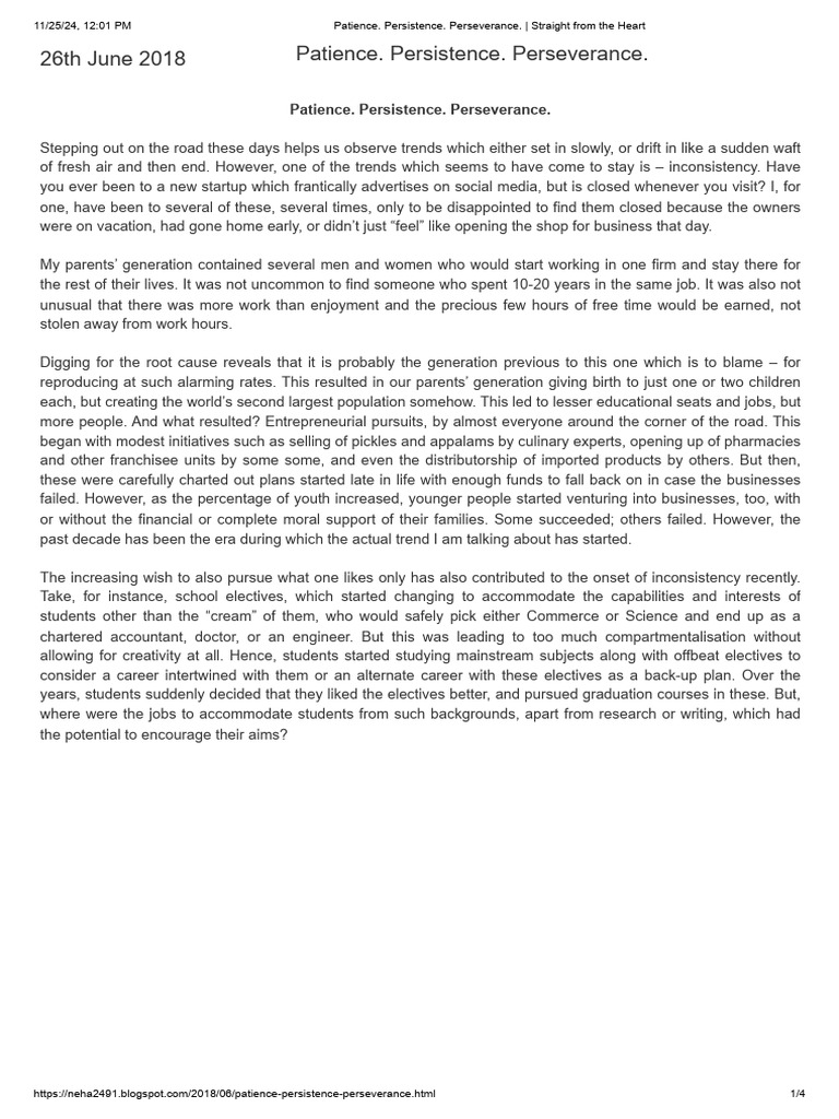 Patience. Persistence. Perseverance. - Straight From The Heart | PDF ...