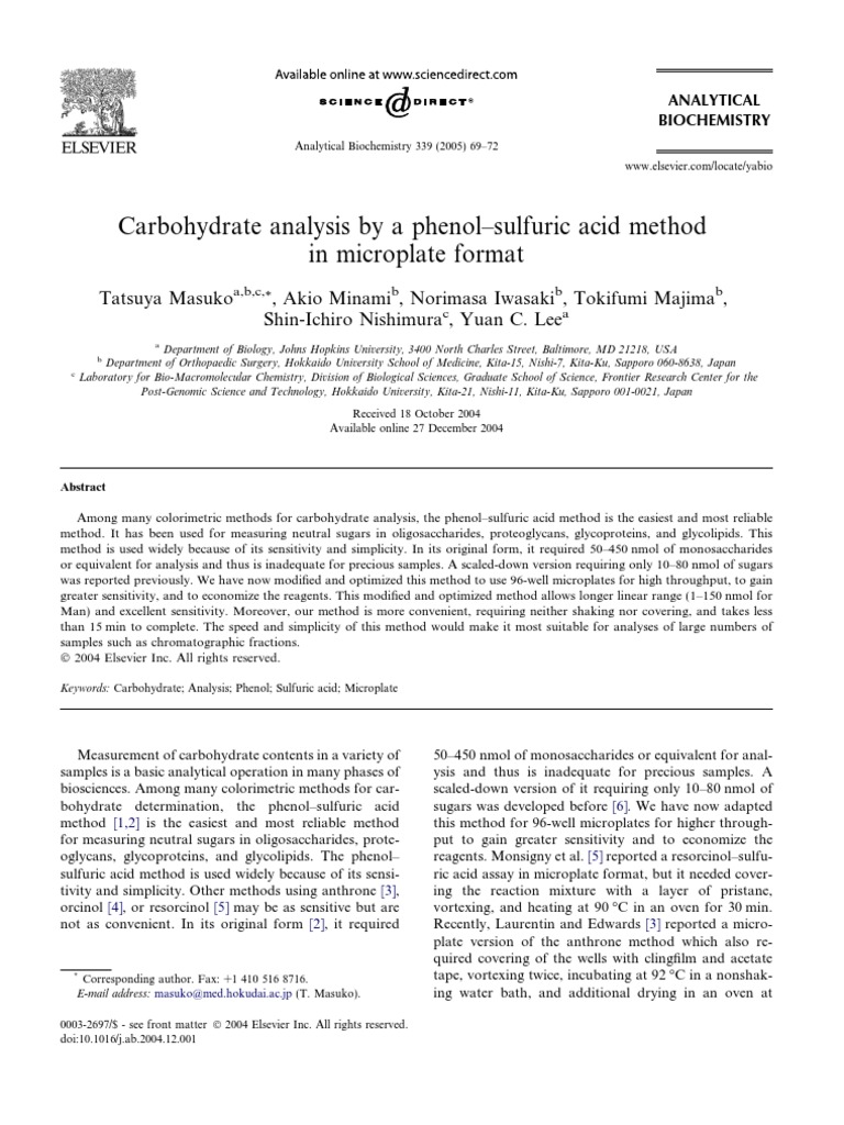 PSA Method | Carbohydrates | Sulfuric Acid