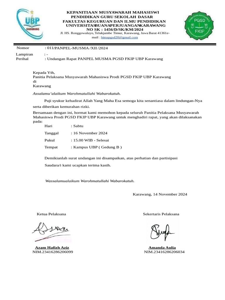 Undangan Rapat PANPEL MUSMA | PDF