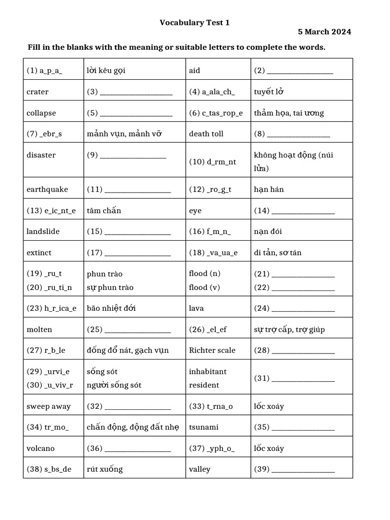 8A1 - 5.3 - Vocabulary Test 1 | PDF