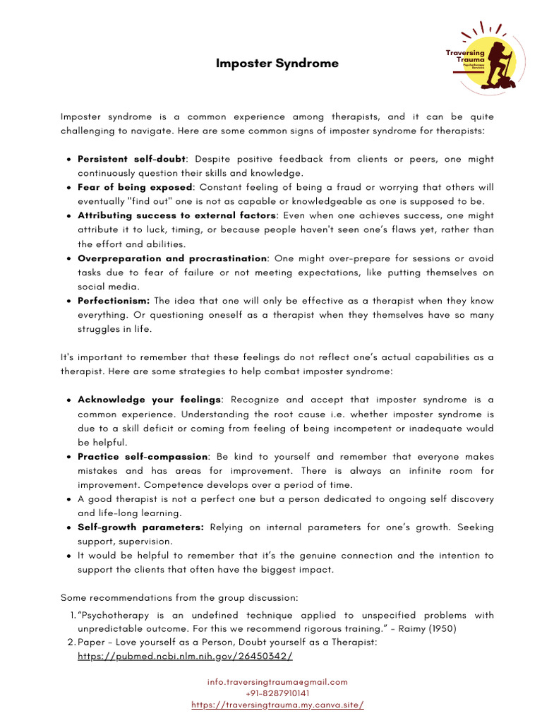 Imposter Syndrome Reflections | PDF | Psychotherapy | Behavioural Sciences