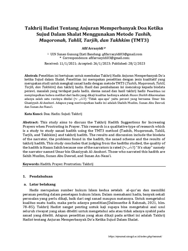 Takhrij Hadist Doa Saat Sujud | PDF | Agama & Spiritualitas