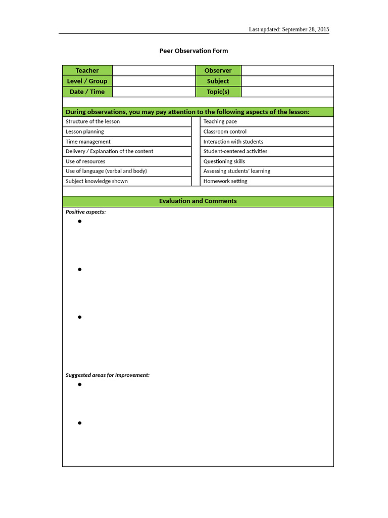 Peer Observation Form | PDF | Career & Growth