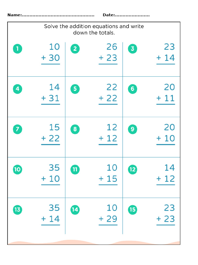 Double Digit 50 Addition Without Regrouping | PDF