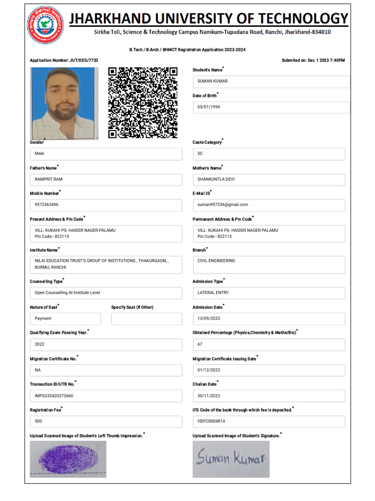 Registration Form Fillup Print | PDF