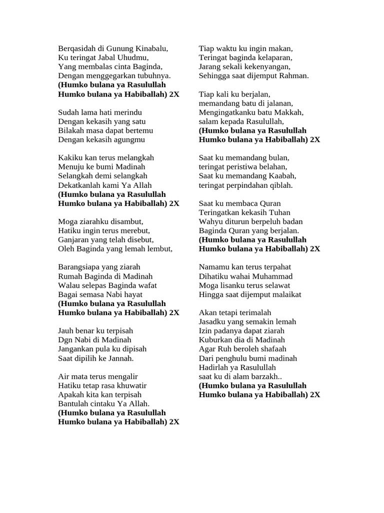 Lirik Qasidah Humko Bulana | PDF