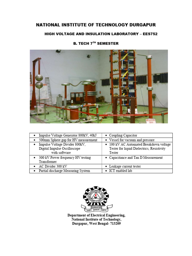 B.tech - 7TH Sem - High Voltage and Insulation Laboratory - Ees752 ... B.tech - 7TH Sem - High Voltage and Insulation Laboratory - Ees752 ...