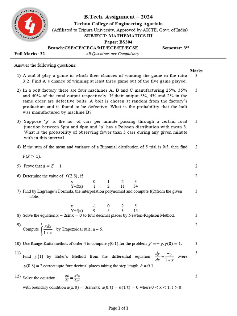 Assignment_Sem-3-24 | PDF | Numerical Analysis | Applied Mathematics Assignment_Sem-3-24 | PDF | Numerical Analysis | Applied Mathematics