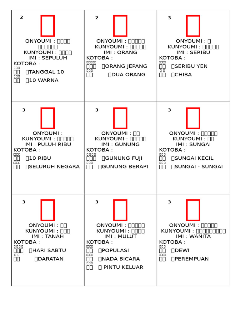 Templet Kartu Kanji n5 2 Goresan | PDF