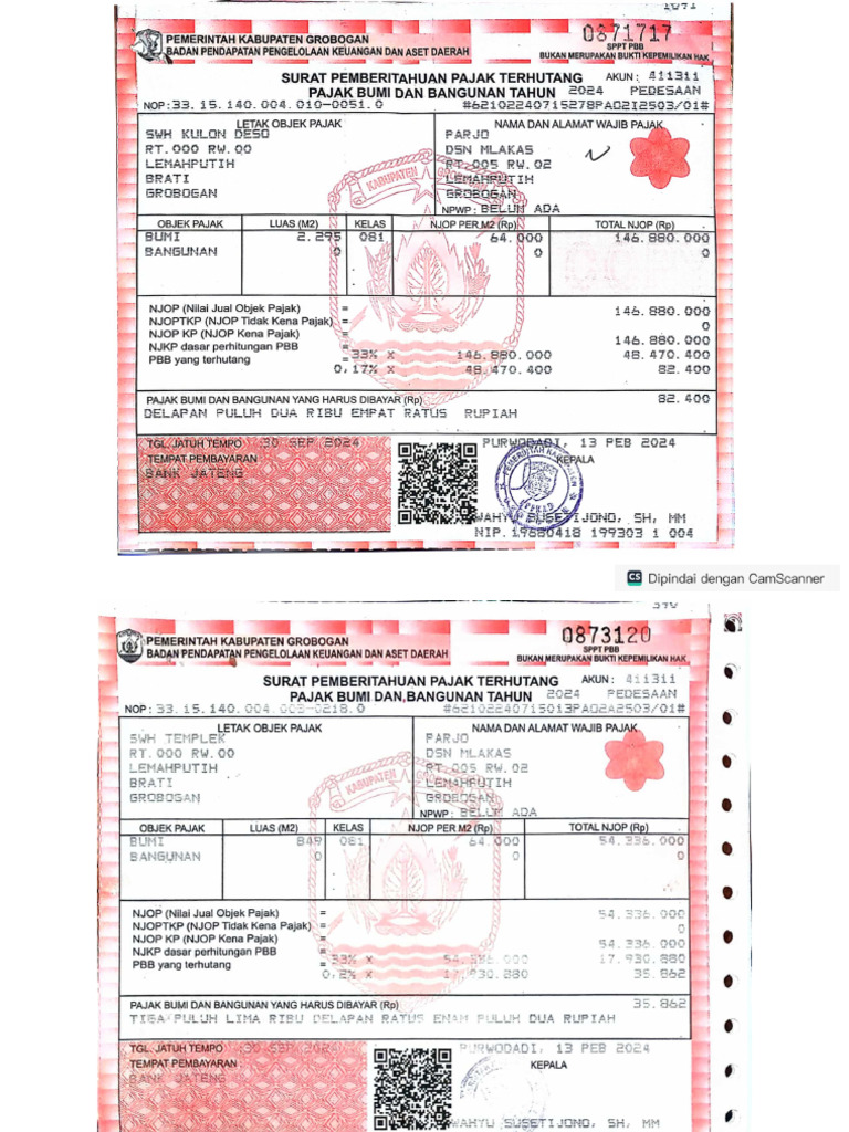 SPPT 2024 C Desa Lemahputih Pak Suparjo | PDF