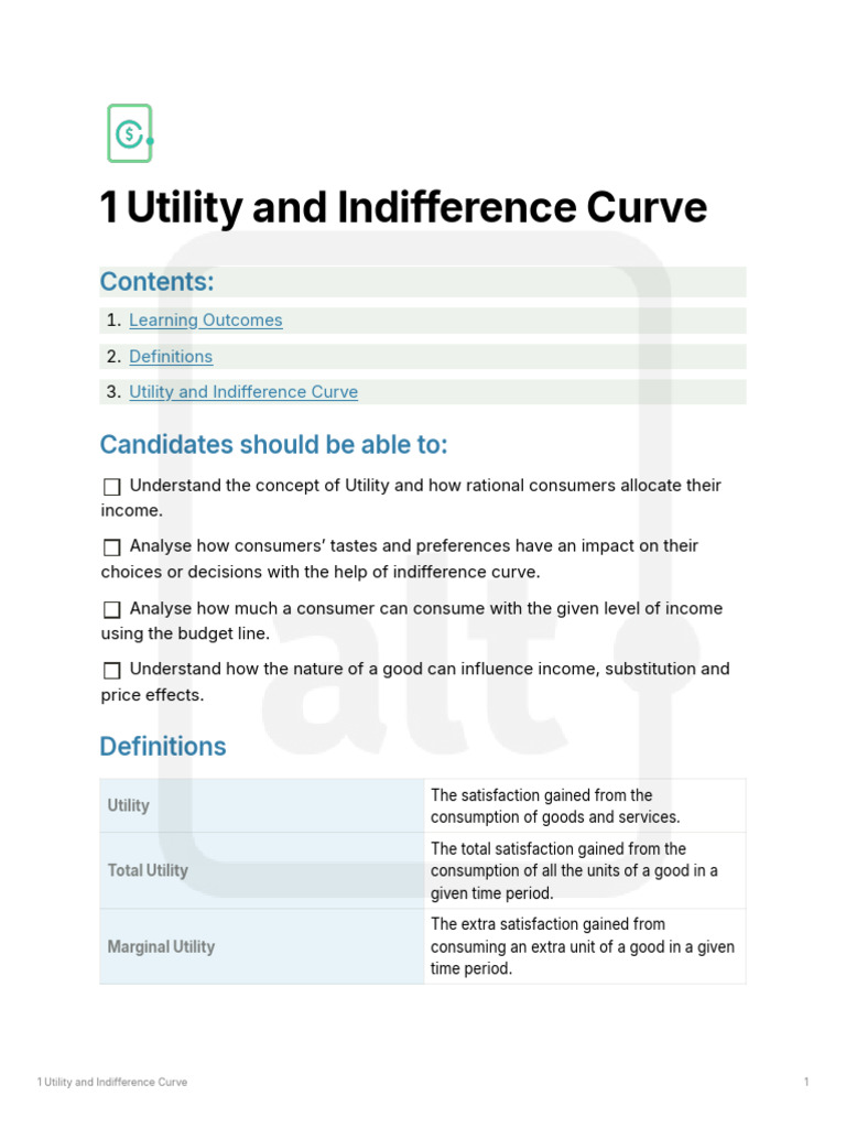 1 Utility and Indifference Curve | PDF | Utility | Demand