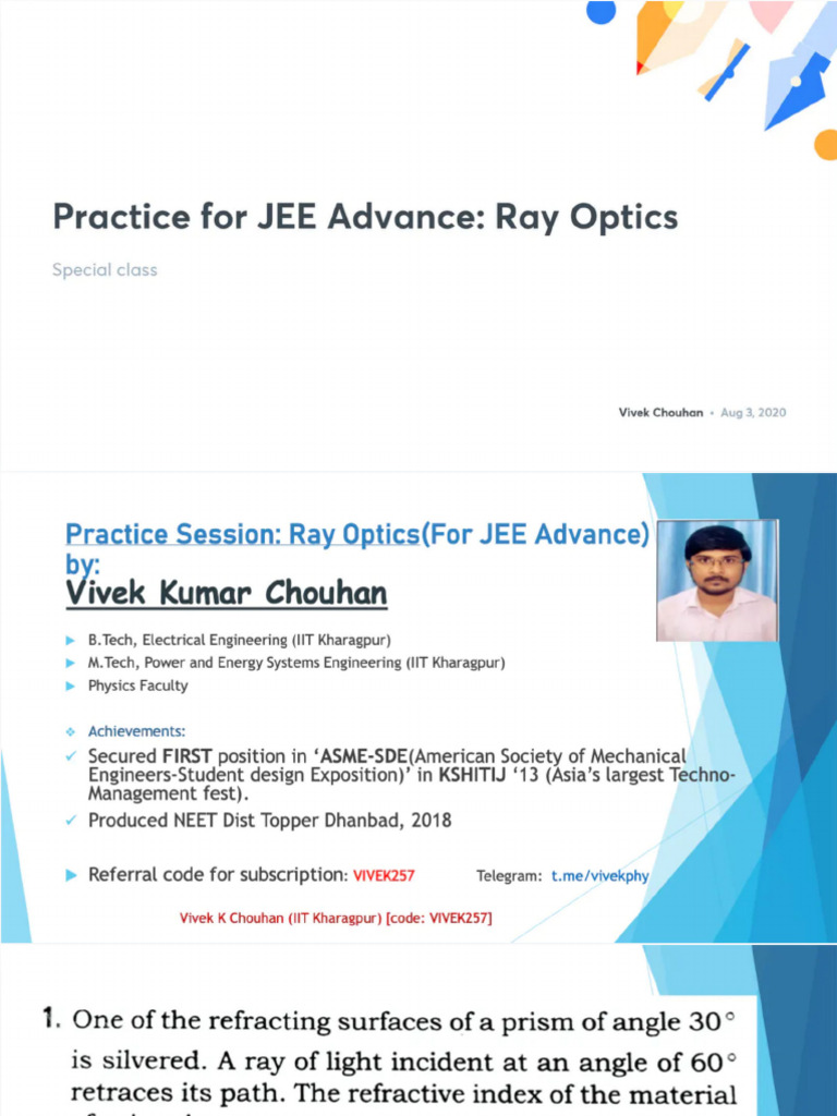 Practice For JEE Advance Ray Optics No Anno | PDF