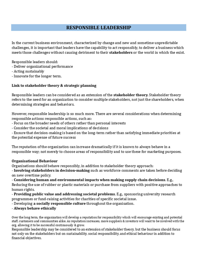 Responsible Leadership | PDF | Supply Chain | Reputation