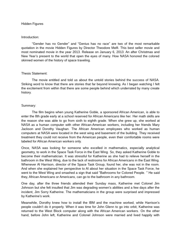 Hidden Figures | PDF | Hidden Figures | Katherine Johnson