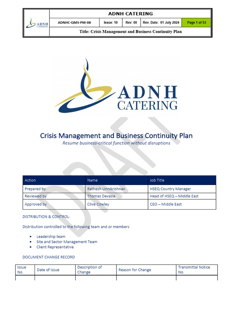 Crisis Management & Business Continuity Plan | PDF | Crisis Management ...