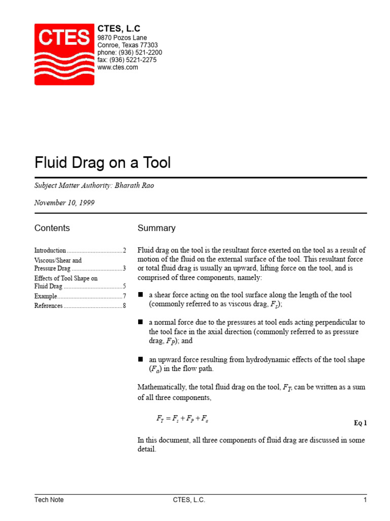 Tech Note Fluid Effects On Tool | PDF | Reynolds Number | Fluid Dynamics