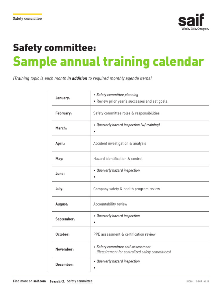 S1088 Safety - Committee-Sample - Annual - Training - Calendar | PDF ...