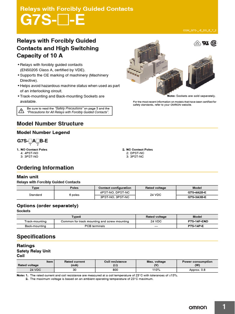 g7s - e - Ds - e - 7 - 2 - csm1272 Omron Relay | PDF | Relay ...