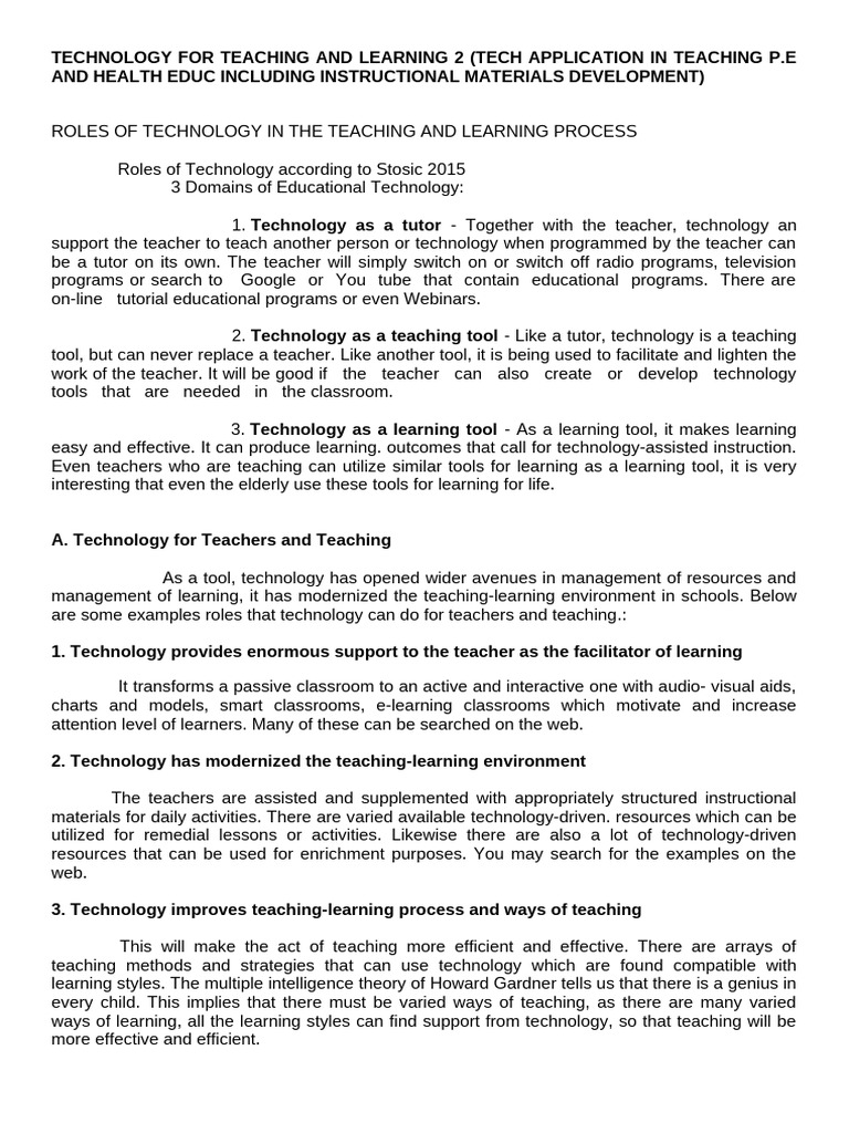 Technology For Teaching and Learning 2 Handout | PDF | Educational ...