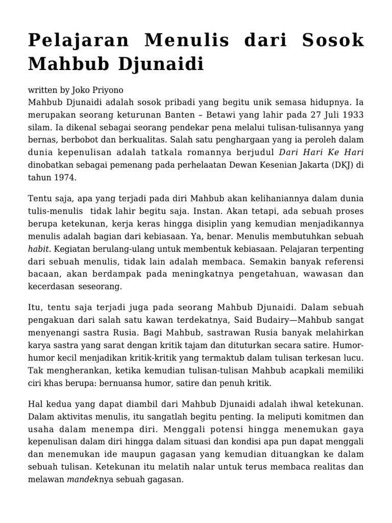 Pelajaran Menulis Dari Sosok Mahbub Djunaidi | PDF