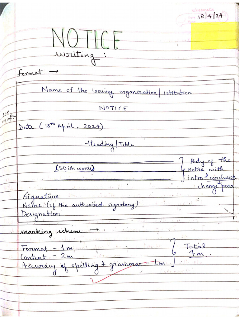 Class XII Notice Writing | PDF