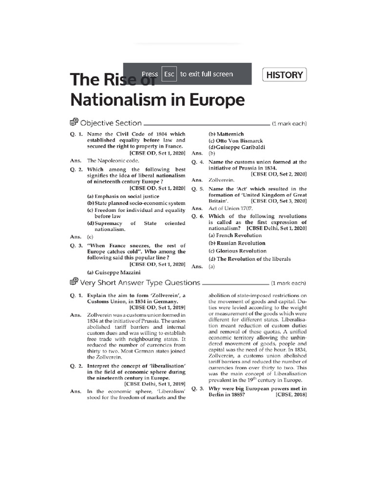 Pyq Nationalism in Europe | PDF