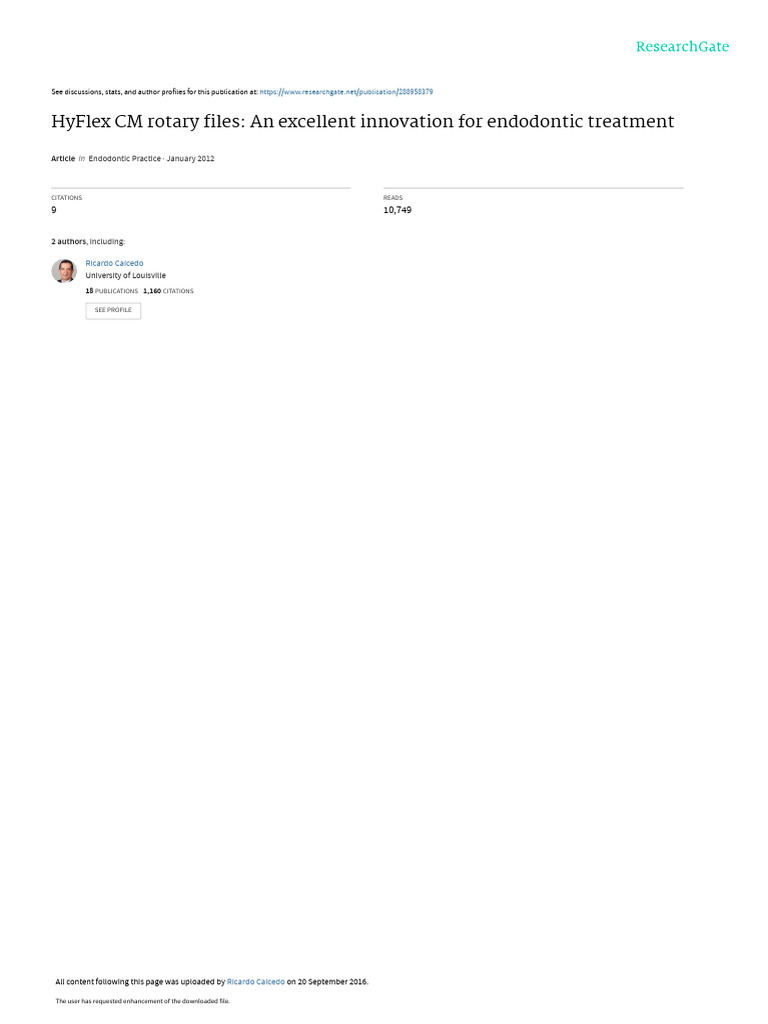 2016 HYFLEX CM For Endodontic Treatment | PDF | Shape Memory Alloy ...