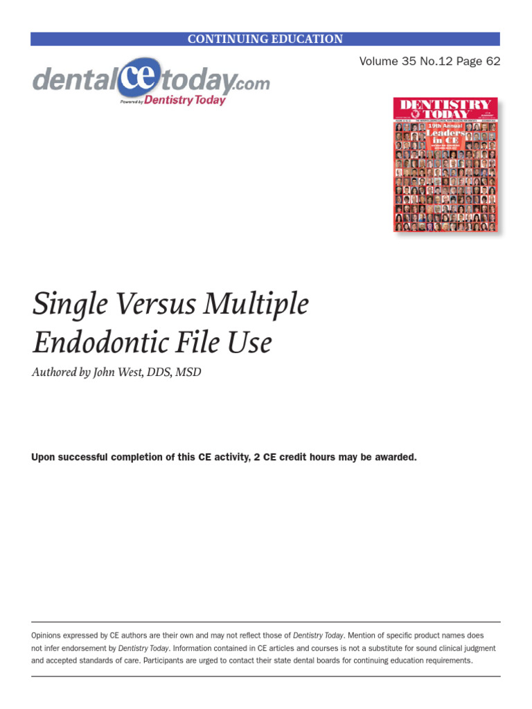 2016 Single Versus Multiple File Use | PDF | Dentistry | Dentist