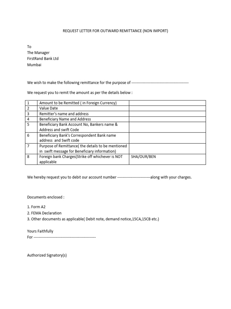 Non Import (MISC) Remittance Request Letter | PDF