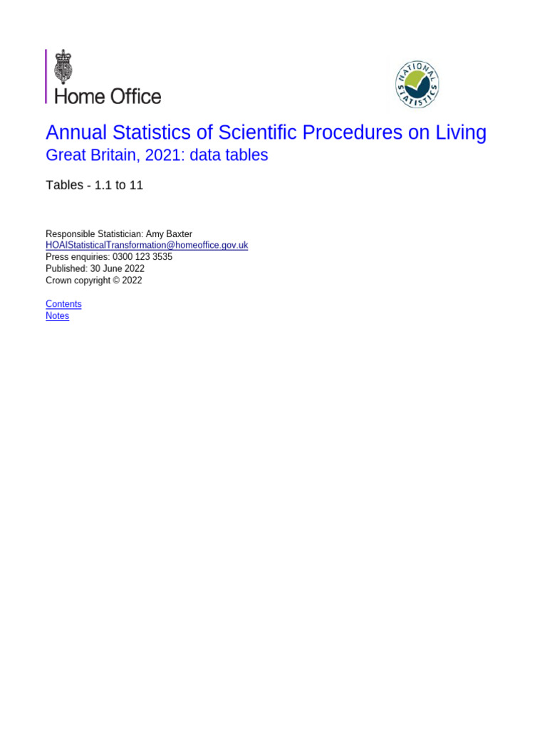 Annual Statistics Scientific Procedures Living Animals 2021 Tables v2 ...