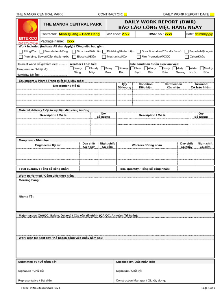 10 DWR Form - Daily Work Report (Rev-1) | PDF