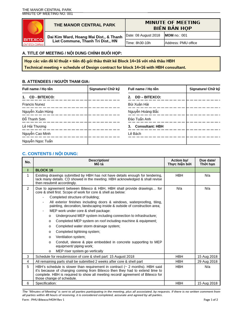 13 MOM Form - Minute of Meeting (Rev-1) | PDF | Vietnam