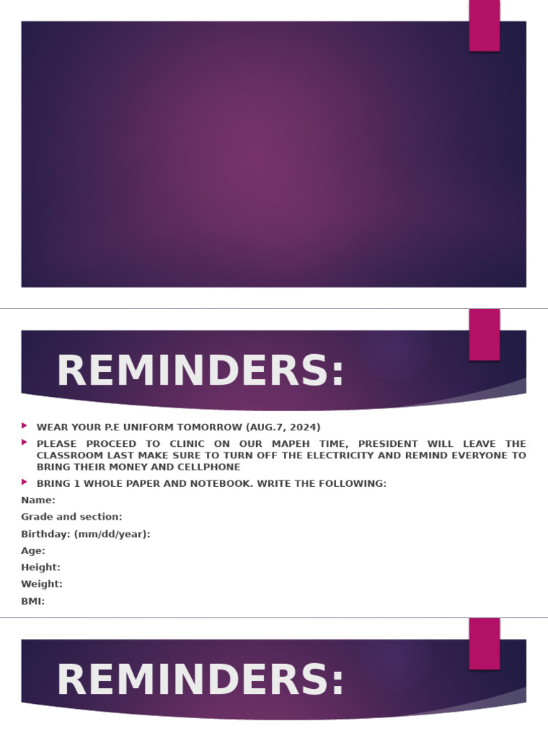 Reminders | PDF
