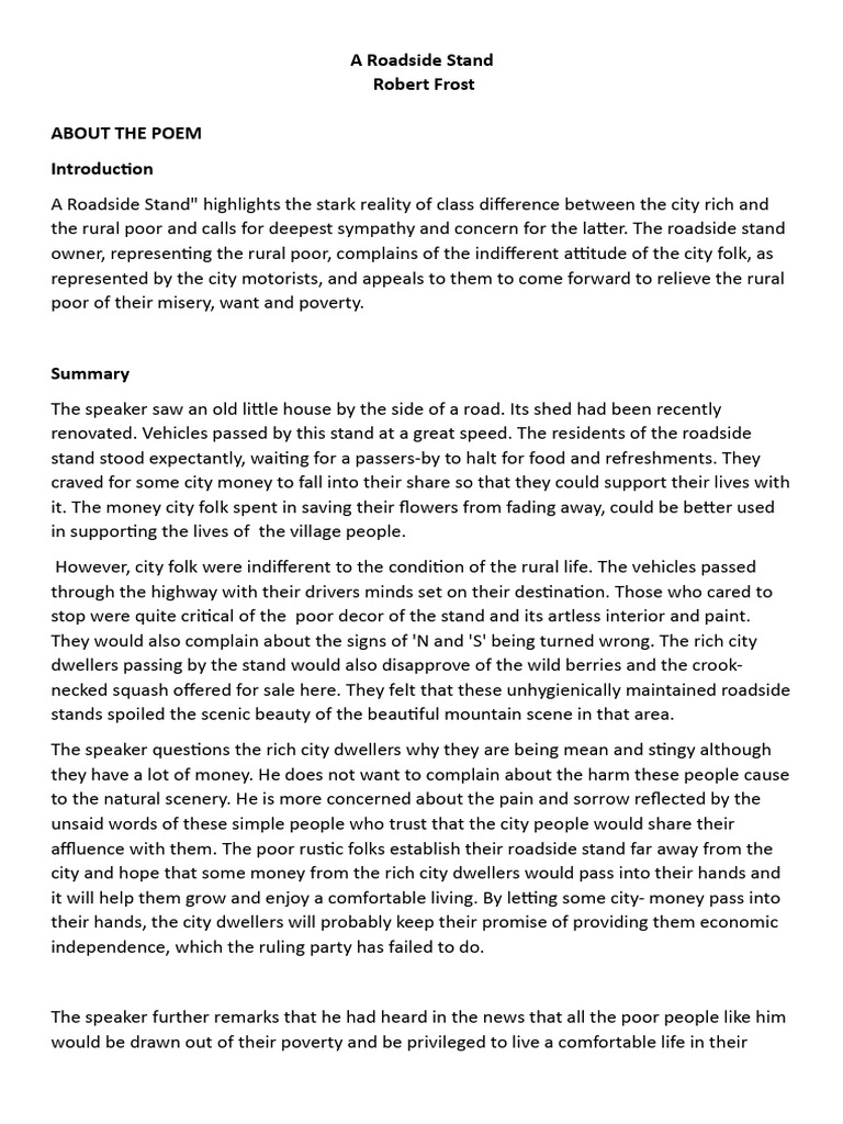 A Roadside Stand (Notes) | PDF