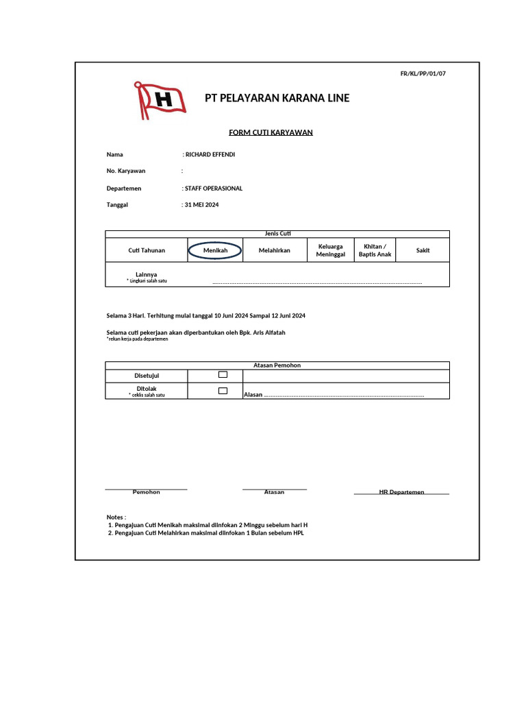 Form Cuti Karyawan | PDF