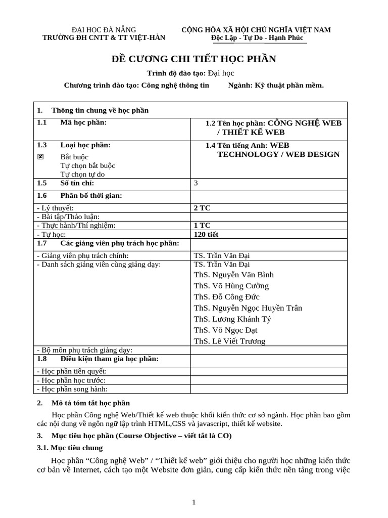 VKU-2021-De Cuong Chi Tiet CongNgheWeb (Mau Tap Huan) | PDF