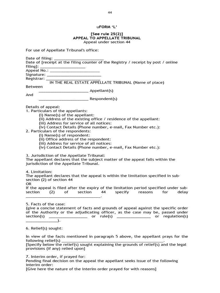 Appeal To Appellate Tribunal Form L | PDF | Appeal | Tribunal