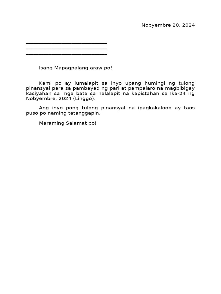 Request Letter Poso (Konsehal) | PDF