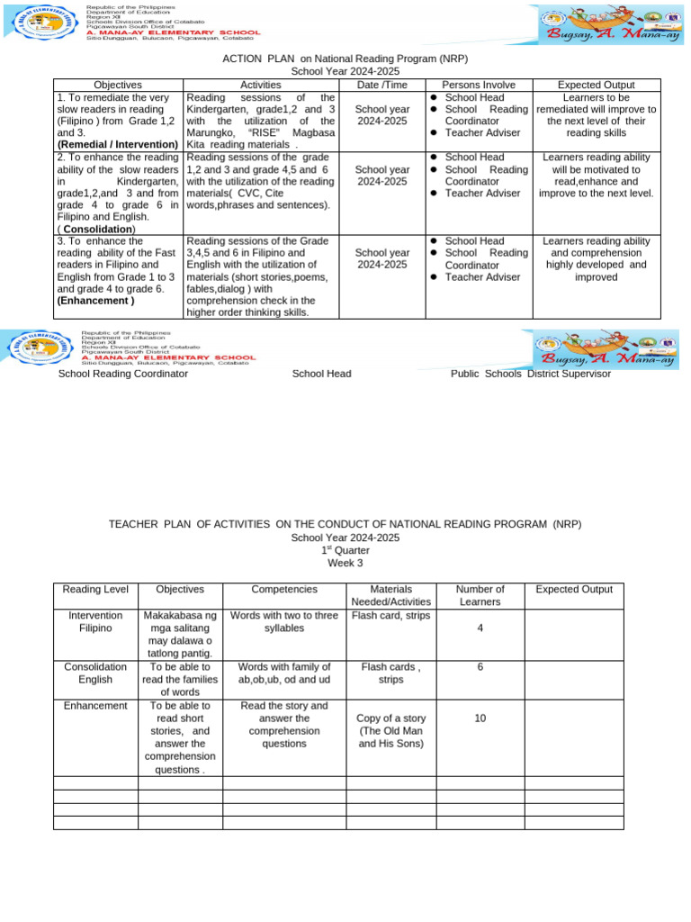 ACTION PLAN in NRP 2024-2025 | PDF | Reading Comprehension | Learning Methods