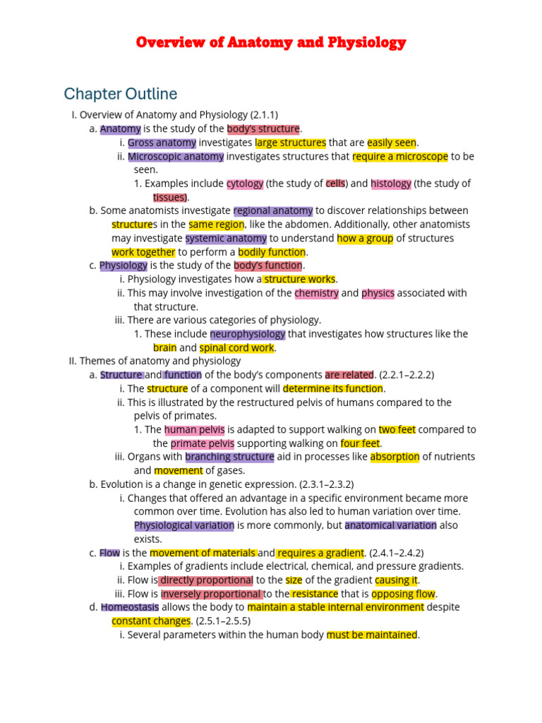 Chapter Outline: Overview of Anatomy and Physiology | PDF | Human Body ...