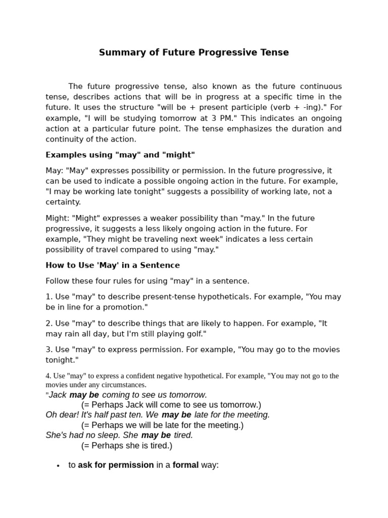 Summary Future Progressive Maymight Ludvia | PDF | Languages | Foreign ...