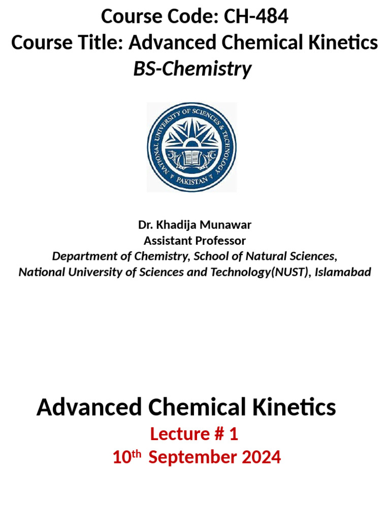 Advanced Chemical Kinetics Overview | PDF | Reaction Rate | Stoichiometry